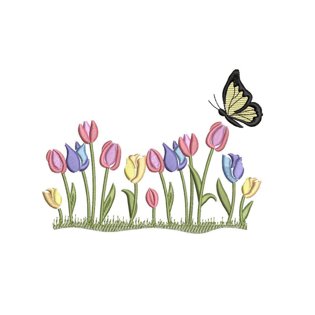 Tulips Spring Embroidery Designs, Easter Embroidery Design, Happy ...