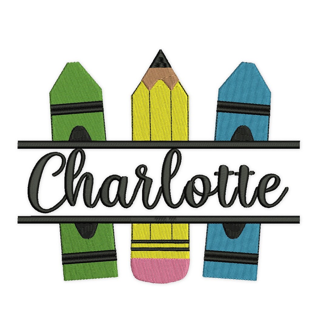 Split Pencils Embroidery Design, Split Crayons Embroidery, Back to ...