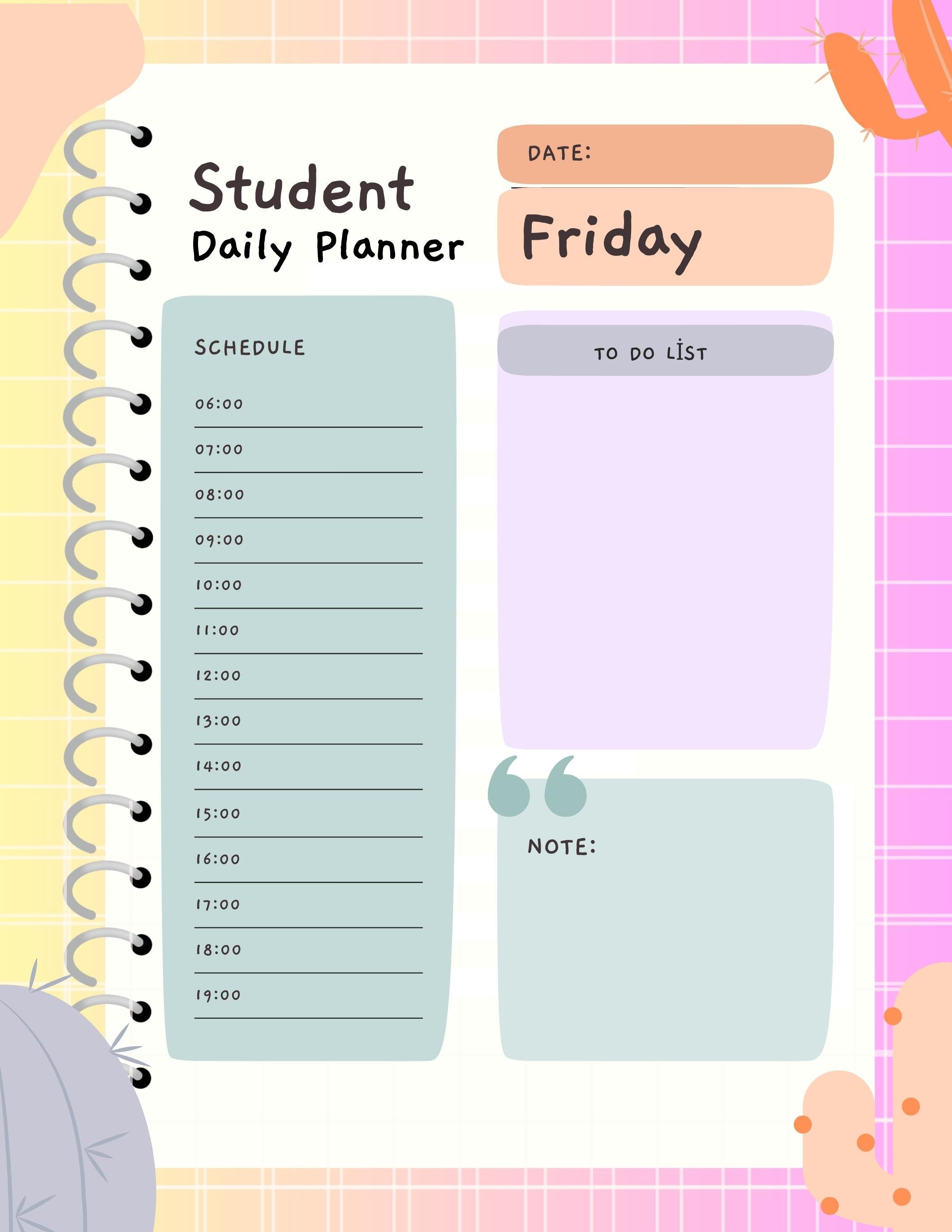Rainbow Weekly Student Digital &printable Planner ,download Pdf,student ...