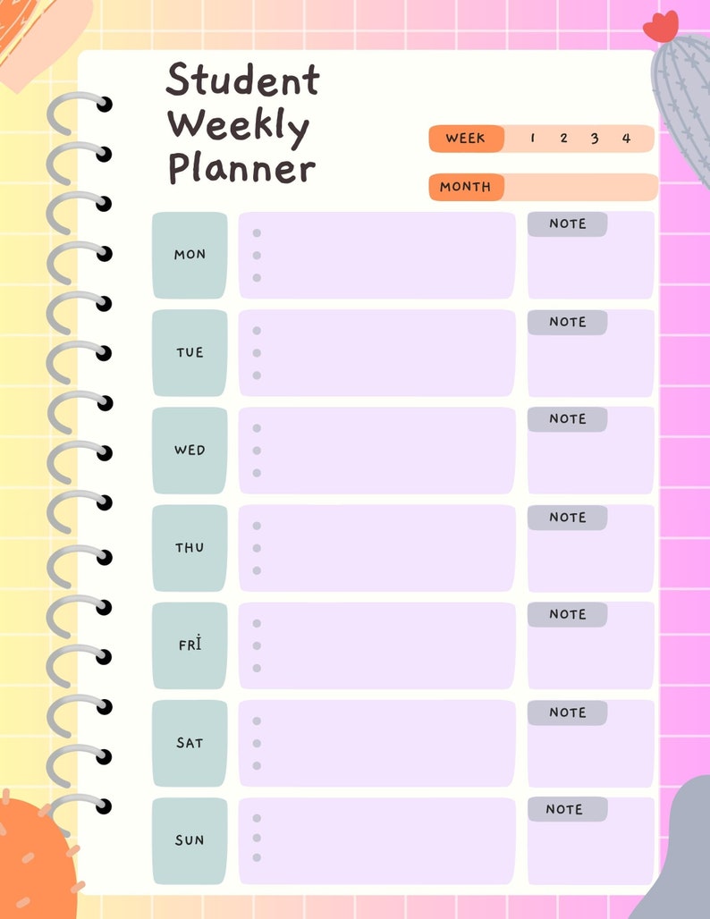 Rainbow Weekly Student Digital &printable Planner ,download Pdf,student ...