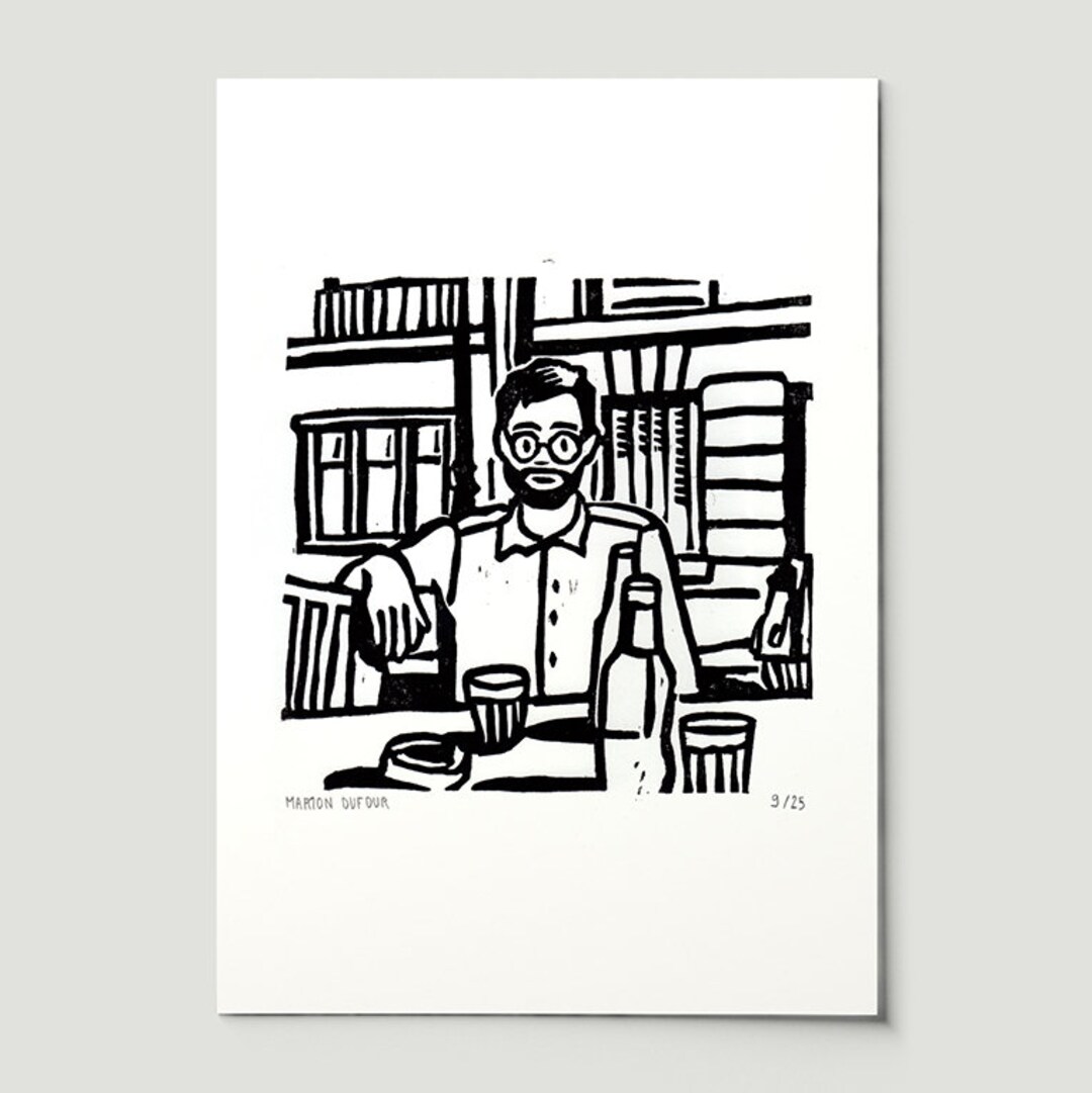 The Man on the Terrace A4 Linocut Poster - Etsy