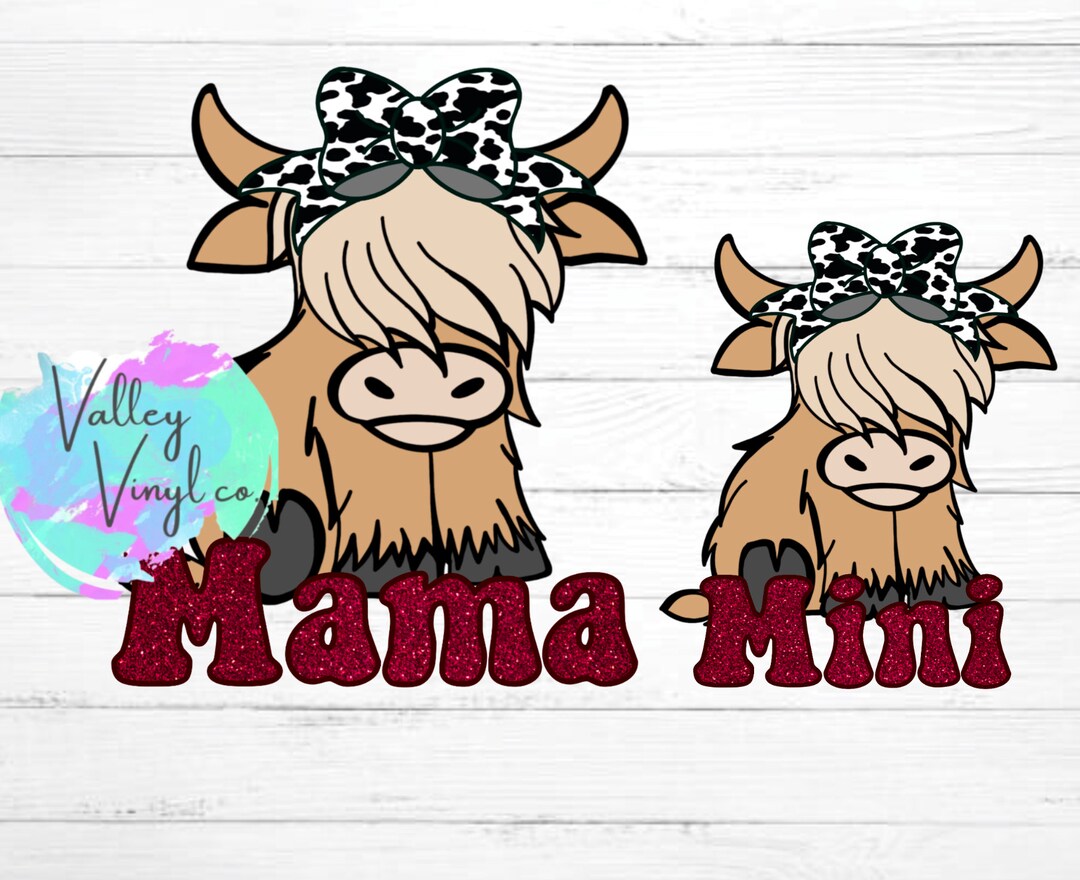 Mom Daughter | Mama & Mini Highland Cow Print Bow Cute Design Only PNG ...