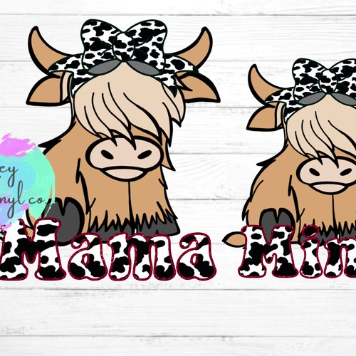Mom Daughter Mama & Mini Highland Cow Print Bow Cute Design - Etsy