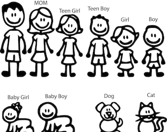 FULL Set of 10 Stick Figure Custom Family Sticker Decal | Family ...
