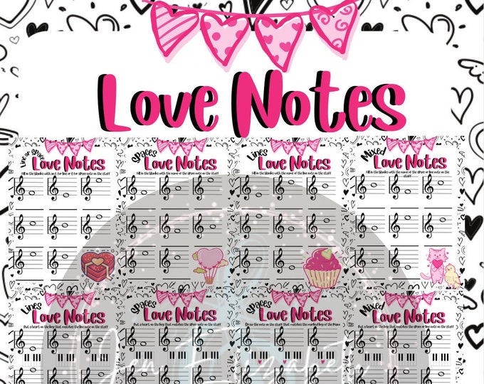 Love Notes, Set of 12 Worksheets, Music Worksheet, Music Education ...