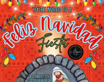 Spanish Christmas Party Invitation, Invitacion Digital Fiesta De Navidad Navideña, Bilingual ...