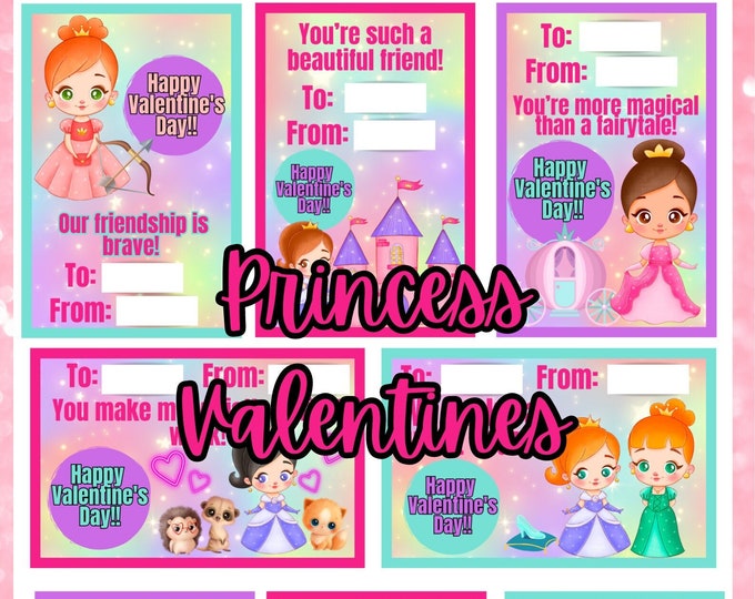 Printable Princess Valentines, Classroom Valentines Day Cards for Kids ...