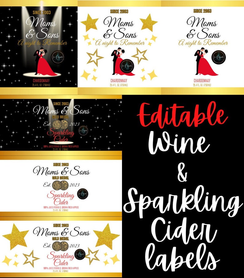 Wine & Sparkling Cider Label Templates- Hollywood (6), Hollywood Party ...