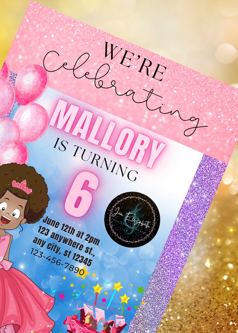 Pink Princess Birthday Invitation Template, African American Princess ...