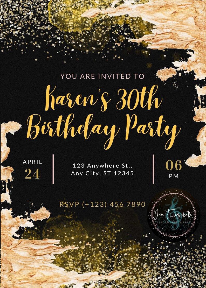 Gold Glitter Birthday Invitation Template, Golden Birthday, Teen Adult ...