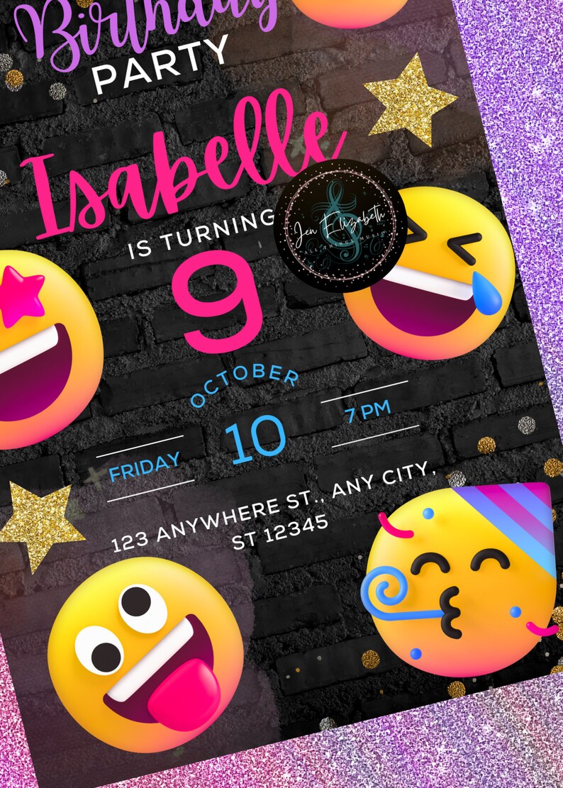 Emoji Birthday Invitation Template, Girl Birthday Invitation, Editable ...