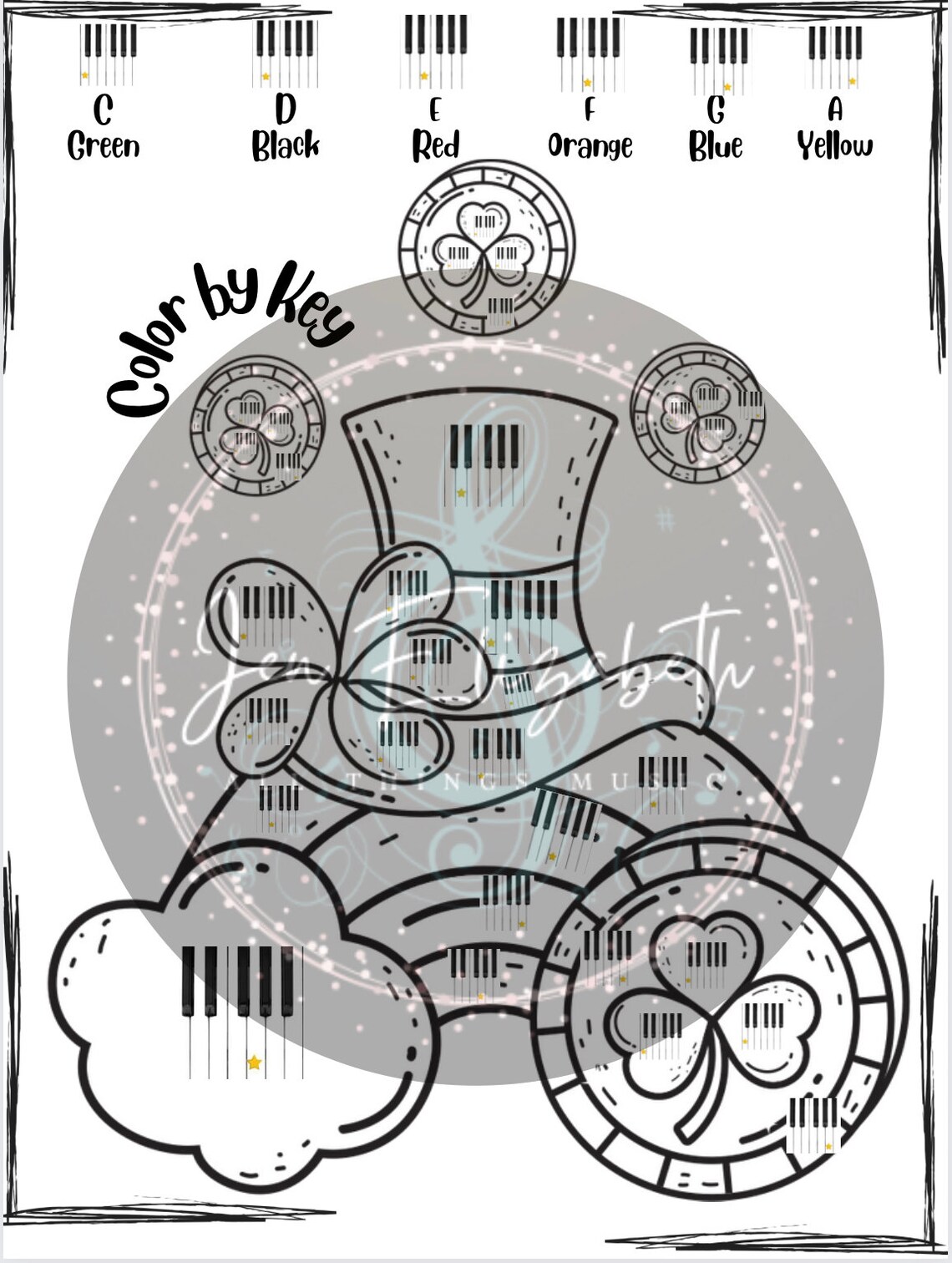 Color by Piano Key Sheets Set of 4 - Etsy