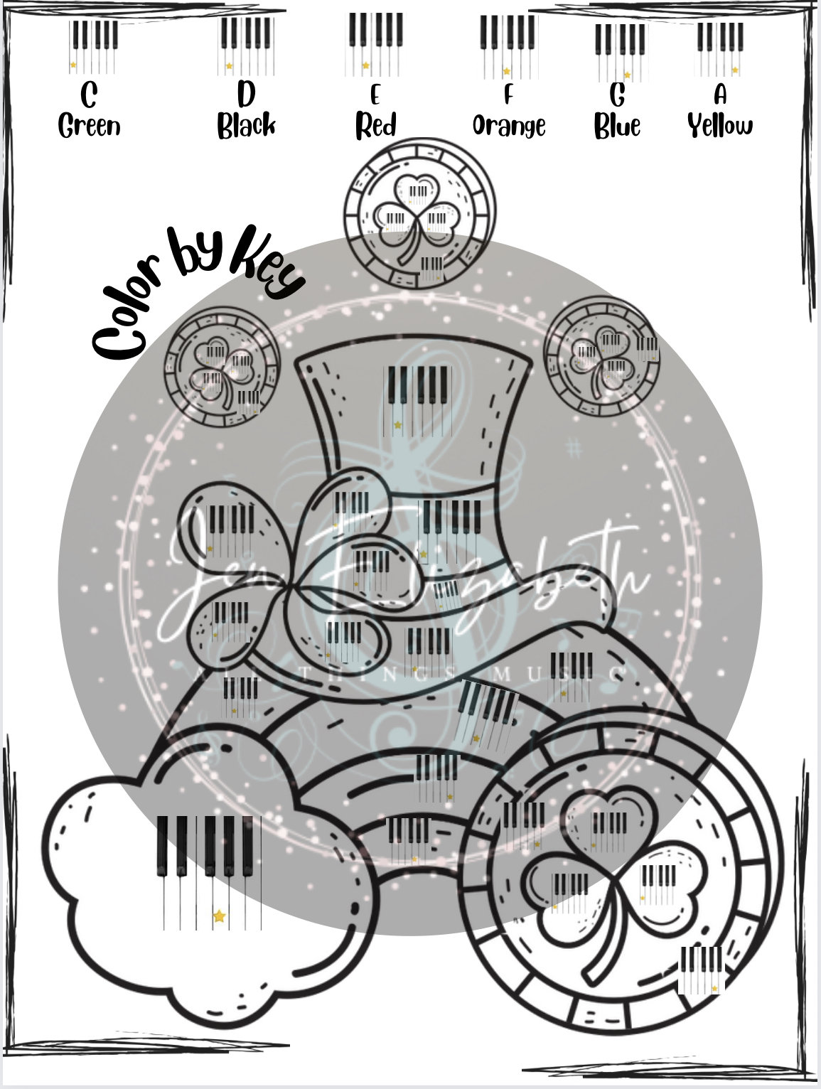 Color by Piano Key Sheets Set of 4 - Etsy