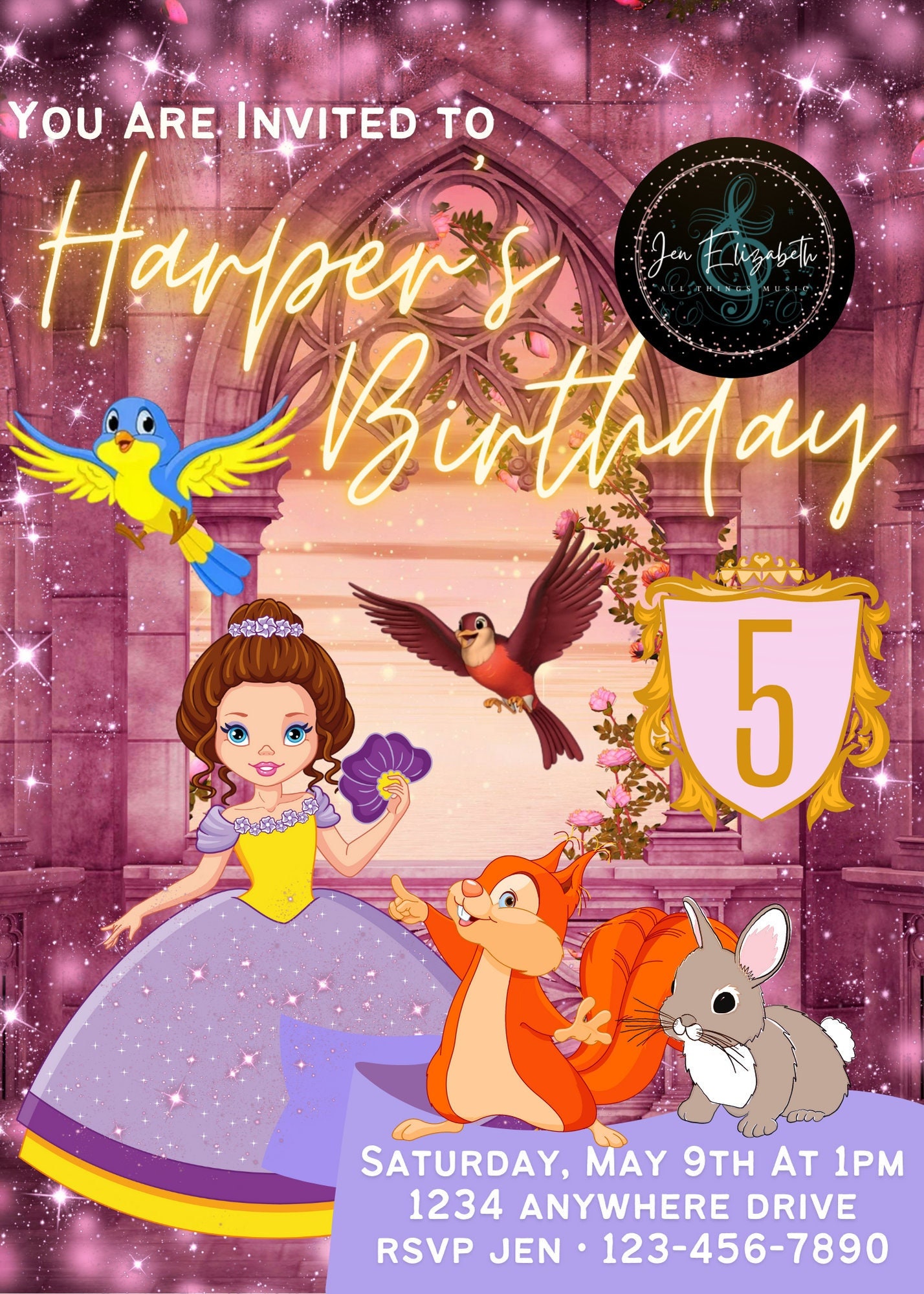 Princess Birthday Invitation Template - Etsy