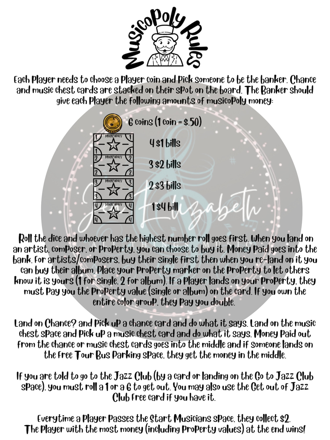 Musicopoly A Music Monopoly Game - Etsy