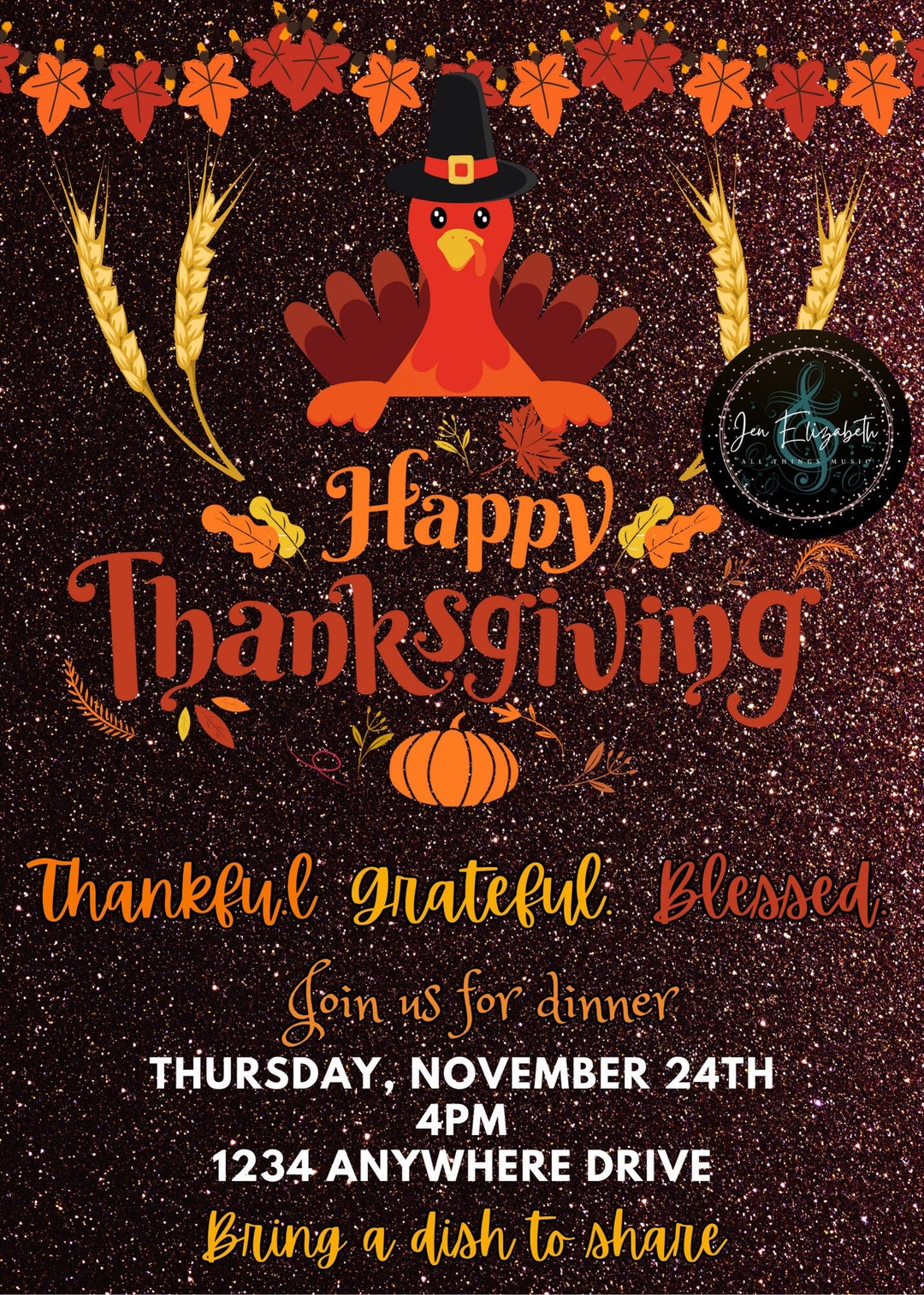 Happy Thanksgiving Invitation Template, Turkey Invitation, Thanksgiving ...