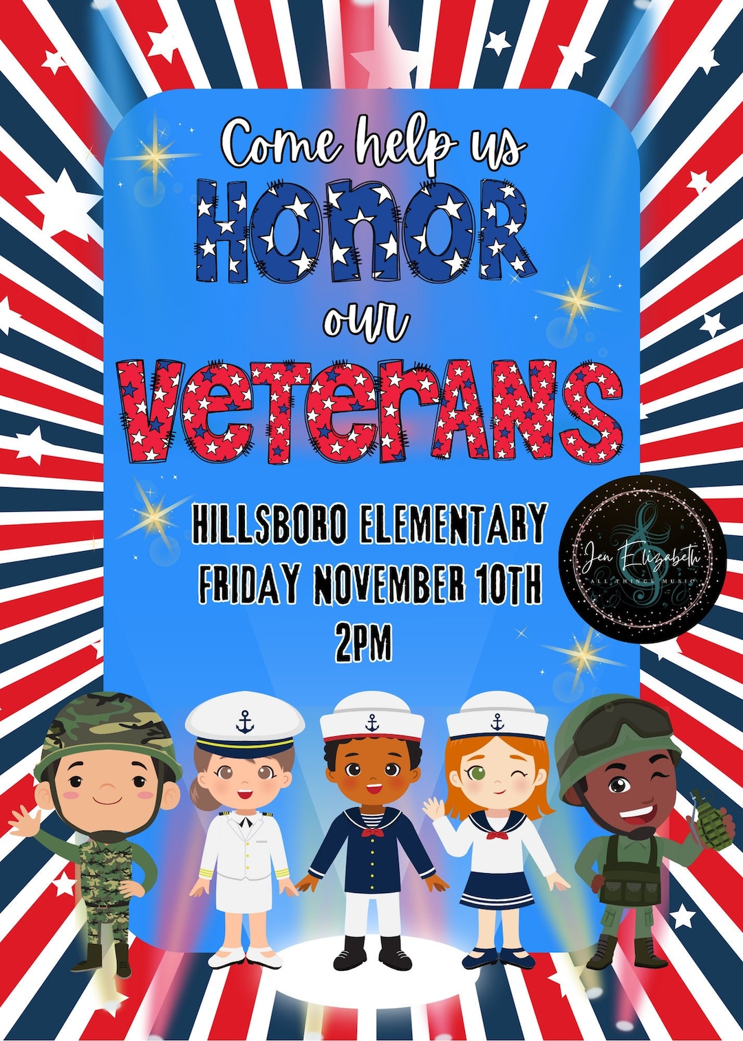 Veterans' Day Celebration Invitation Template, Veterans Day, School ...