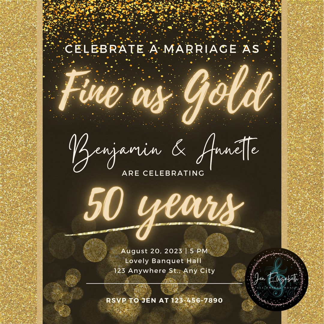 Fine as Gold Anniversary Invitation Template, Golden Anniversary ...