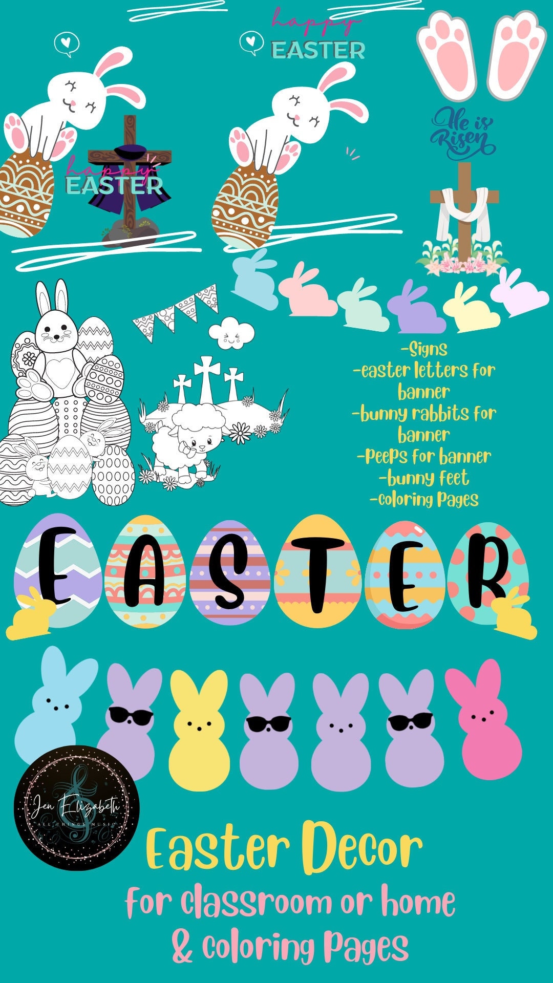 Easter Banner and Coloring Pages, Easter Coloring, Easter Backdrop ...