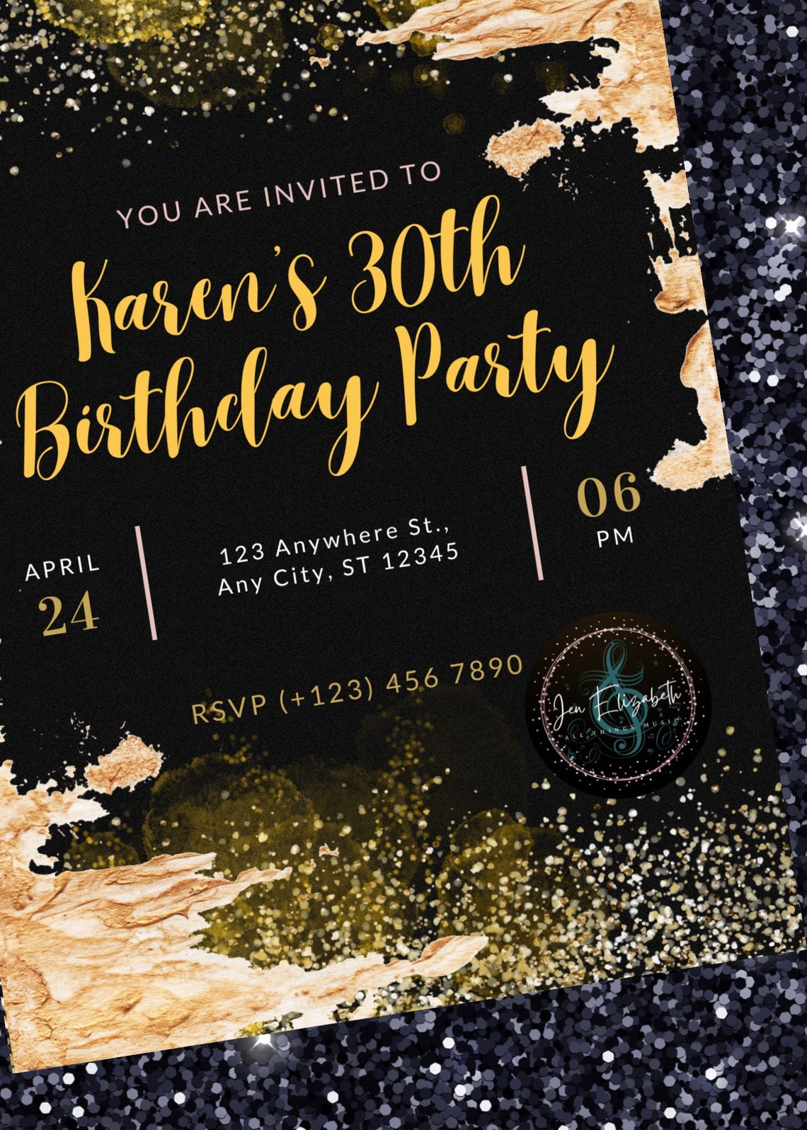 Gold Glitter Birthday Invitation Template - Etsy