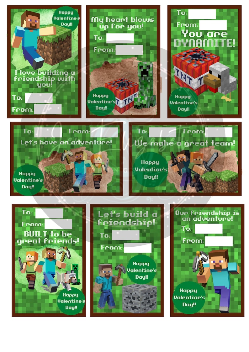 Minecraft Valentines 8 - Etsy