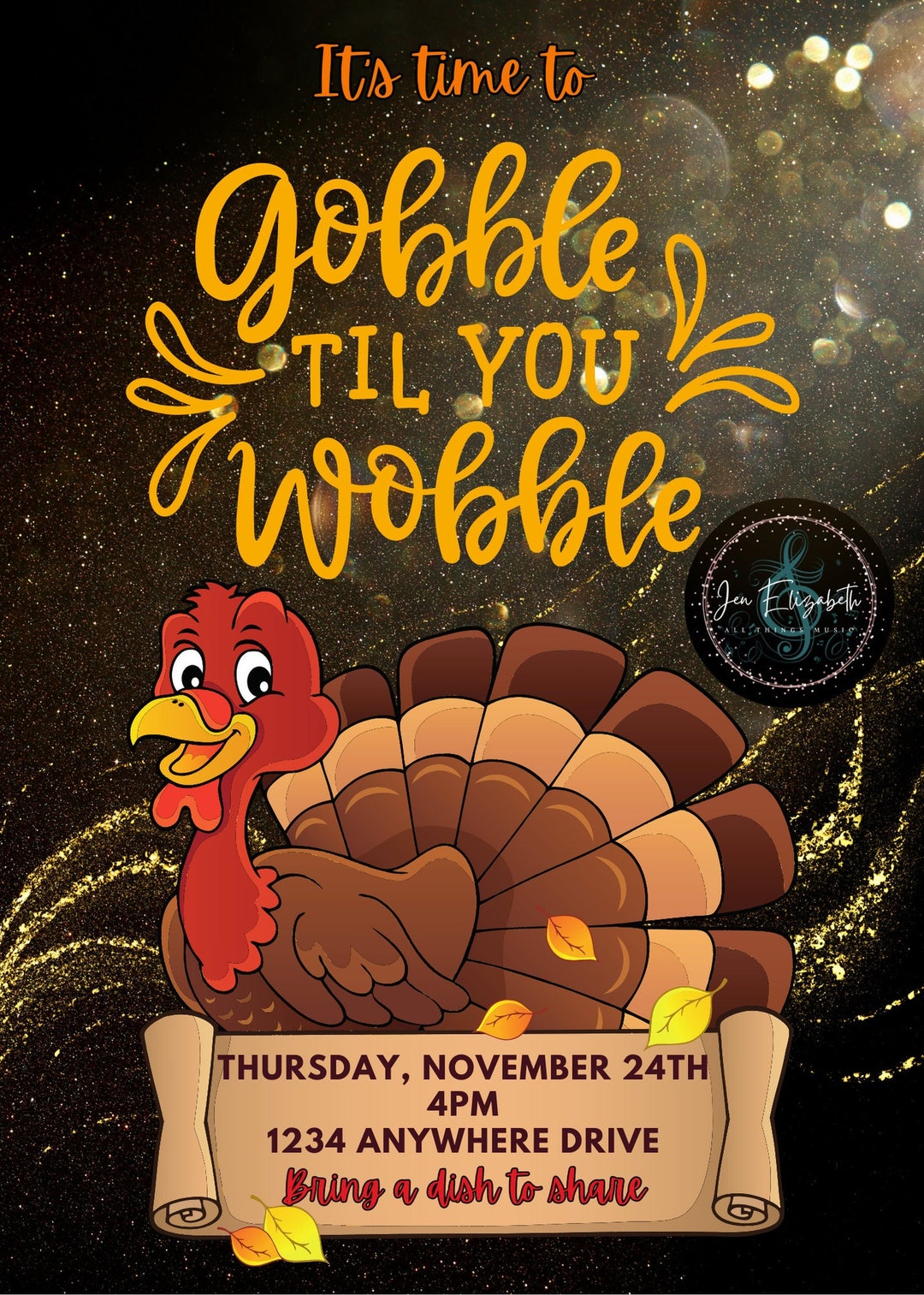 Gobble 'til You Wobble Invitation Template, Turkey Invitation ...