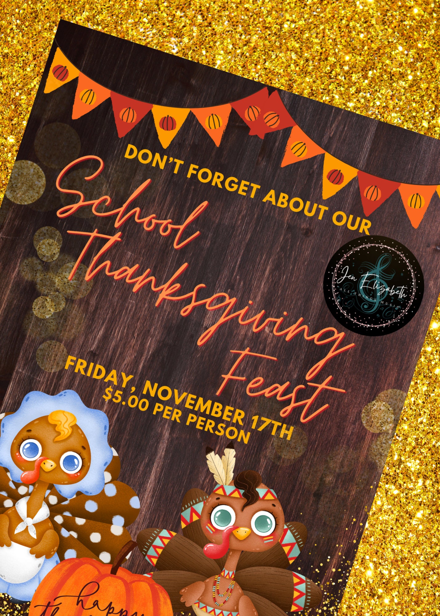 School Thanksgiving Feast Invitation Template, Thanksgiving Invitation ...