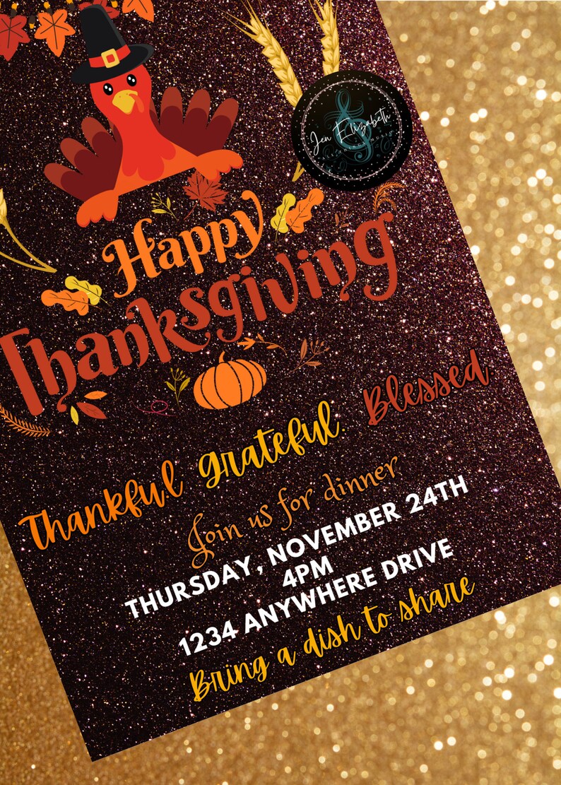 Happy Thanksgiving Invitation Template, Turkey Invitation, Thanksgiving ...