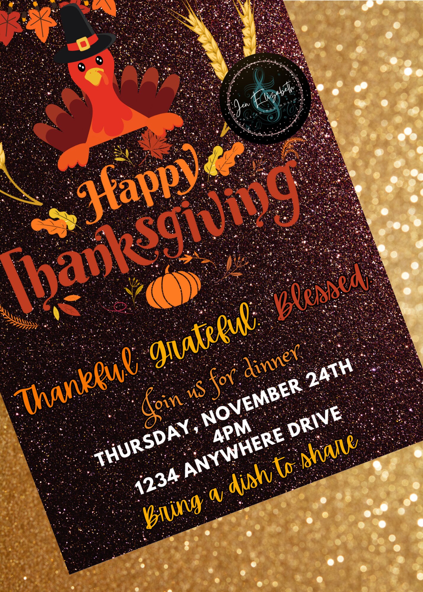 Happy Thanksgiving Invitation Template, Turkey Invitation, Thanksgiving ...
