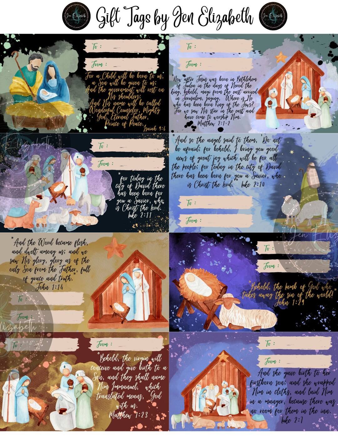 Nativity Scripture Christmas Gift Tags set of 8, Christmas Gift Tags ...