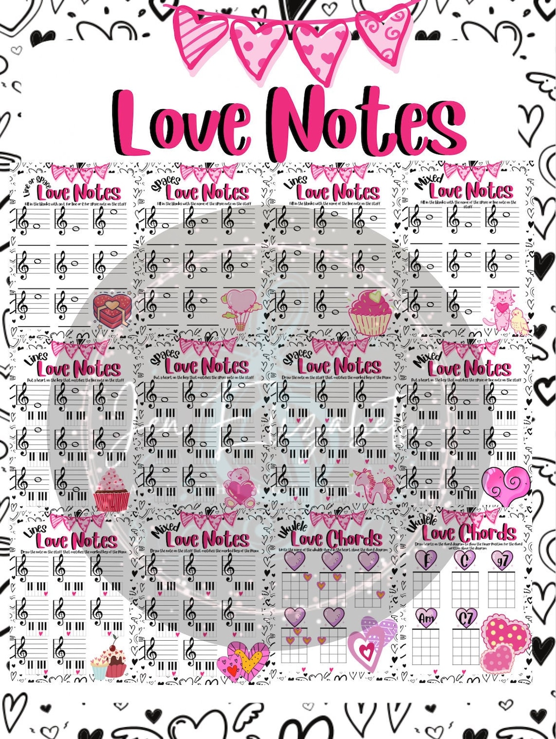 Love Notes, Set of 12 Worksheets, Music Worksheet, Music Education ...