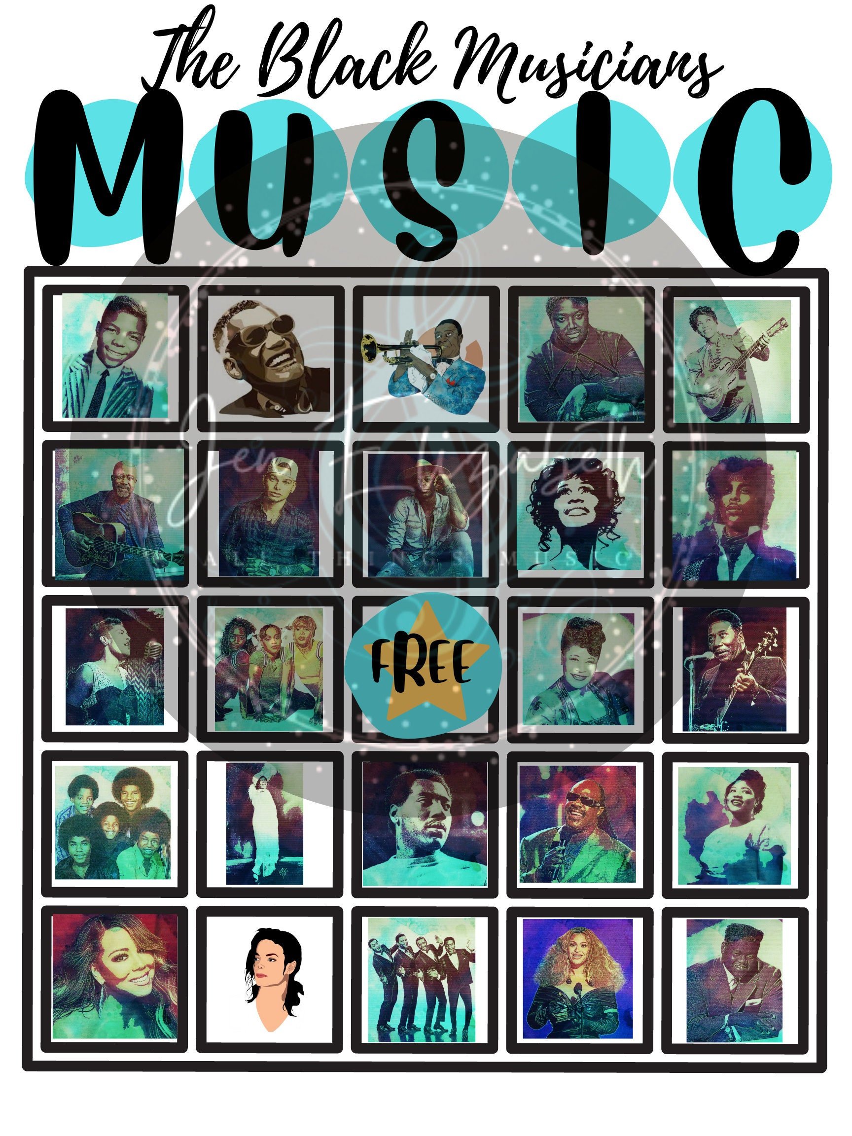 Black Musician Music Bingo- Set of 30 Cards, Printable Bingo, Printable ...