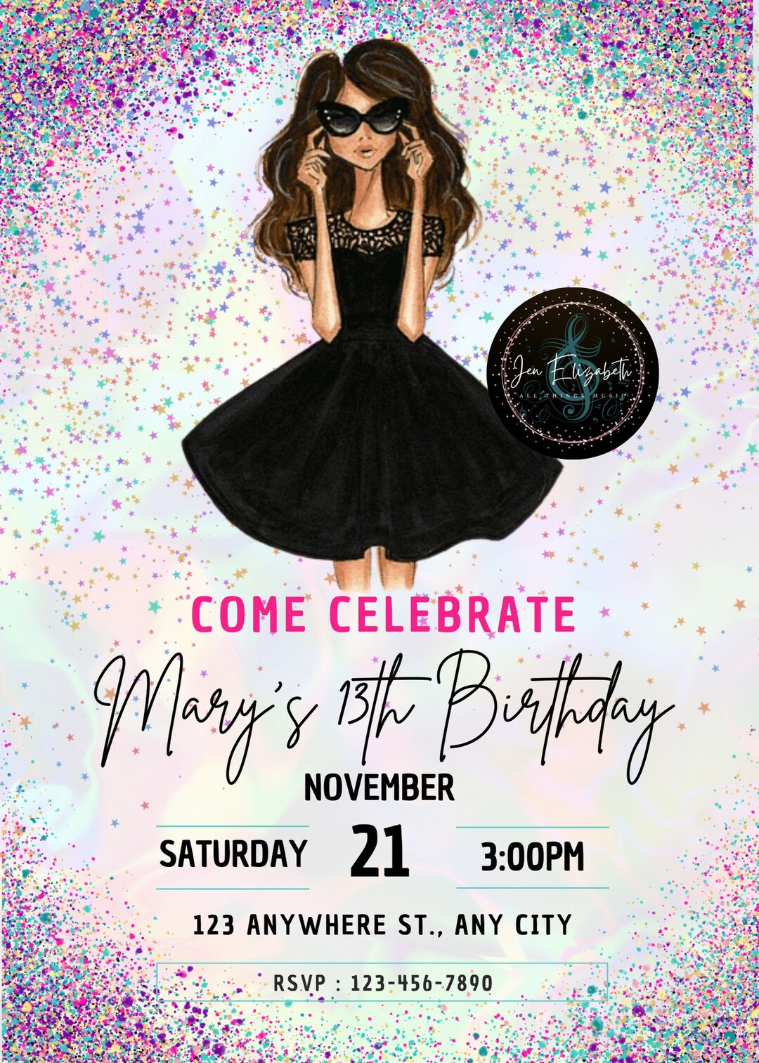 Glitz & Glam Birthday Invitation Template, Teen Birthday Invitation ...