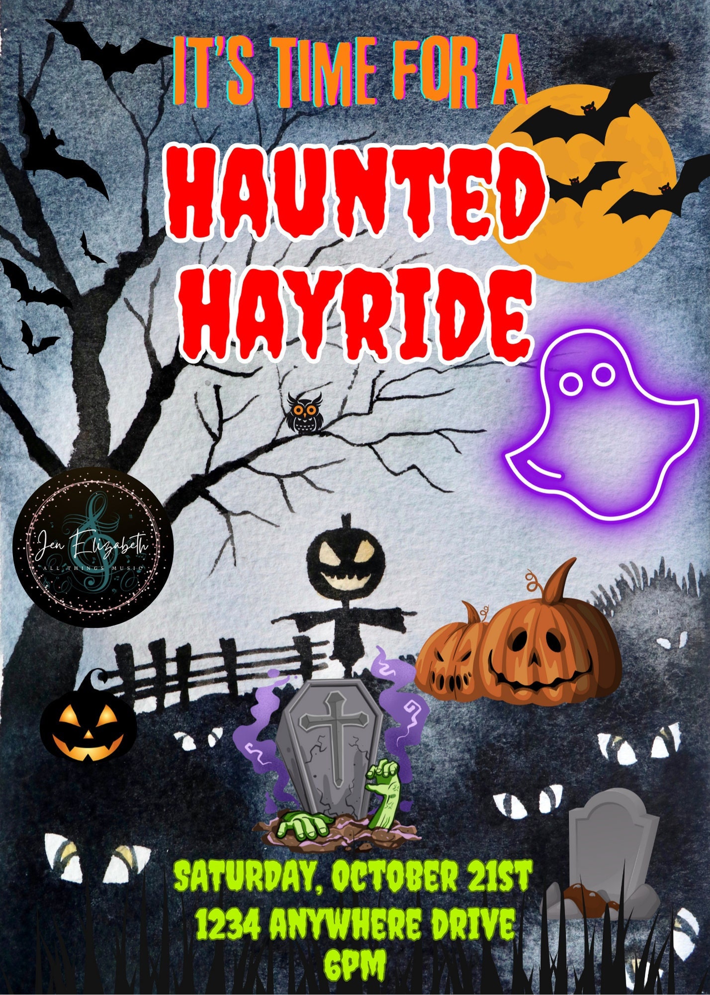 Haunted Hayride Invitation Template, Halloween Party, Hayride ...