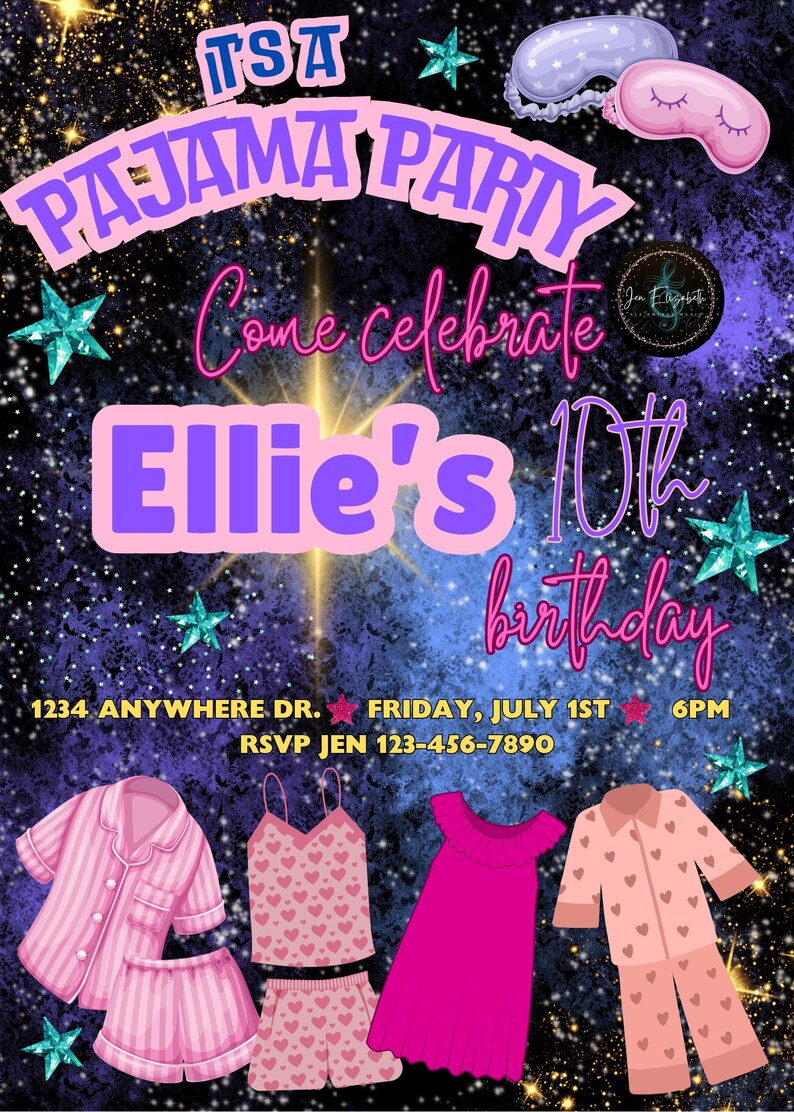 Pajama Party Invitation Template- Pajama Birthday Invite, Girls ...
