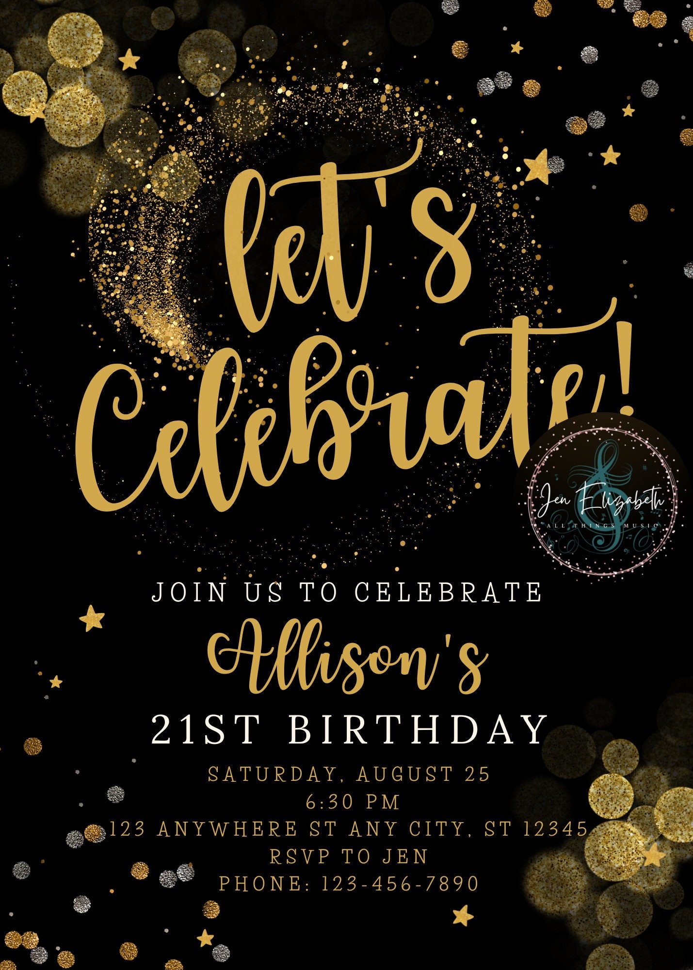 Let's Celebrate- Birthday Invitation Template, Black and Gold ...