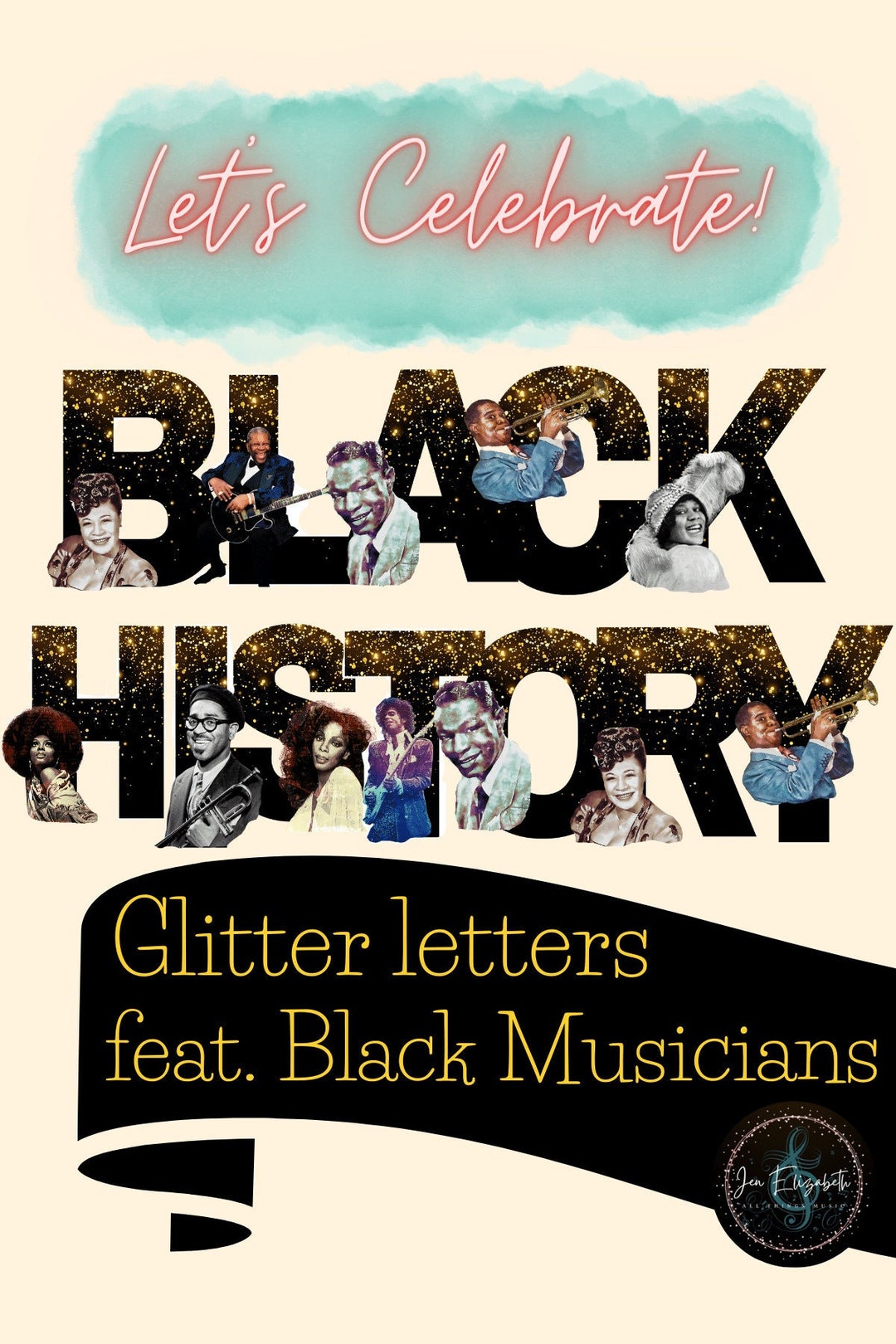 Black Musician Glitter Letters, Black History Month, Black Musicians ...