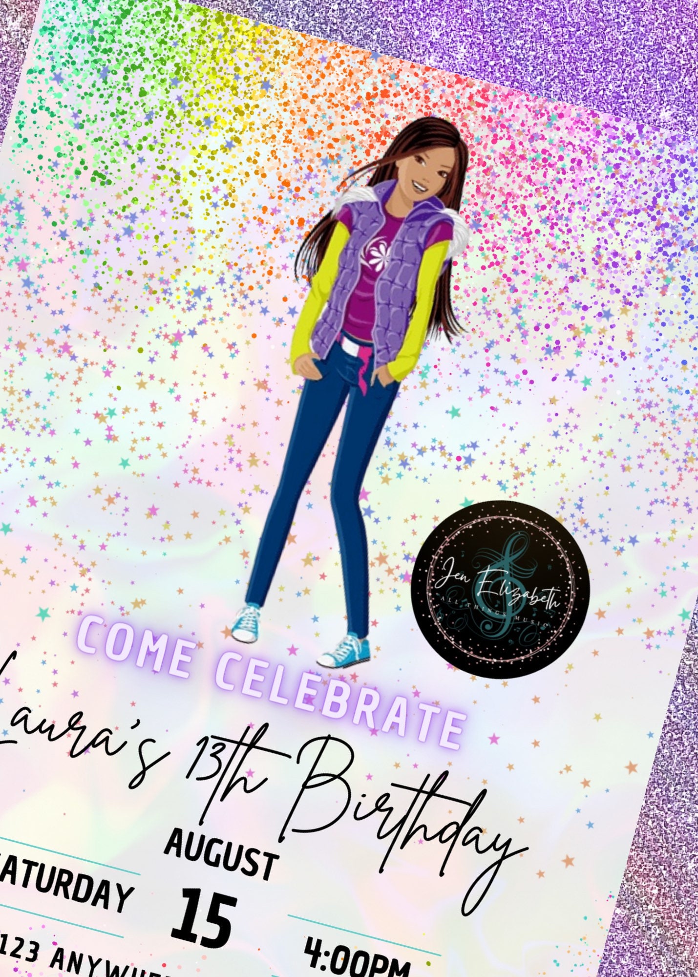 Rainbow Glitter Birthday Invitation Template - Etsy