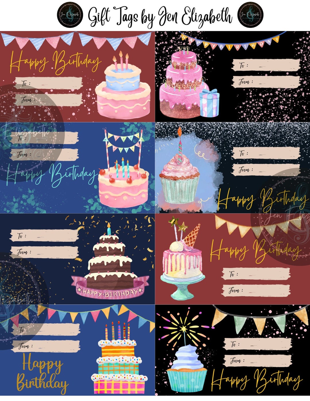 Birthday Cake Gift Tags (set of 16), Happy Birthday, Printable Gift ...