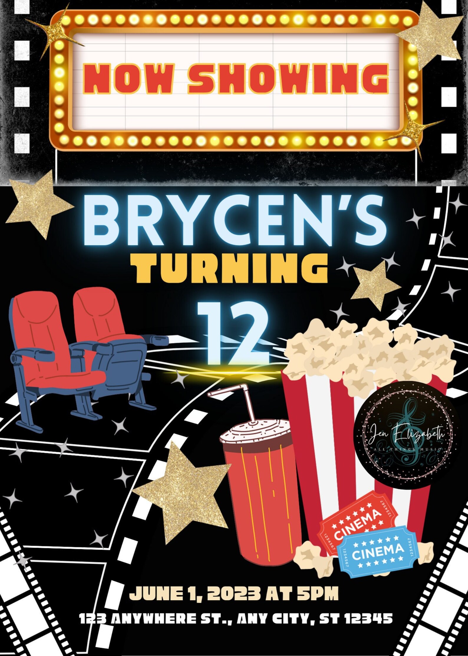Movie Birthday/event Invitation Template, Movie Night, Popcorn, Now ...