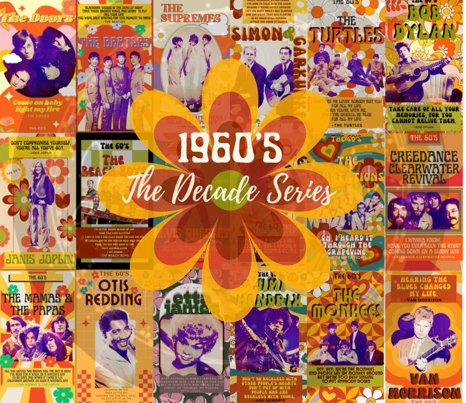 The 60's Music Posters- the Decades Series- Set of 18, 60s Music, 1960s ...