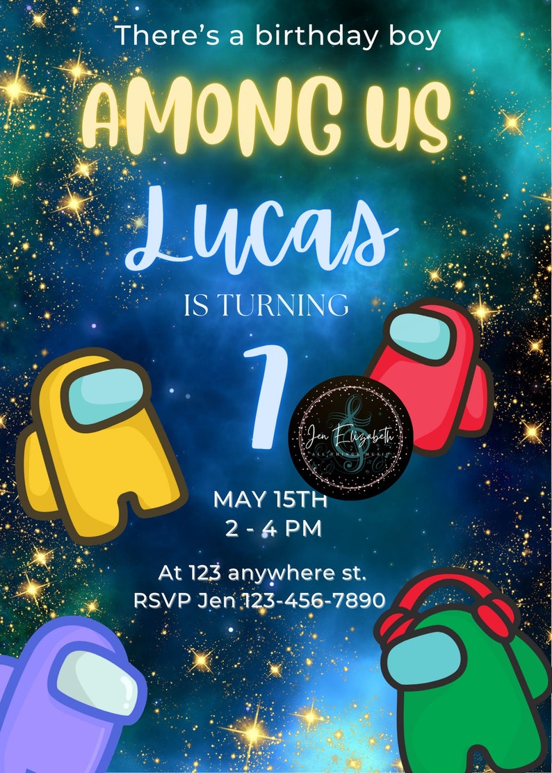 Among Us Birthday Invitation Template, Outer Space Party, Gamer ...