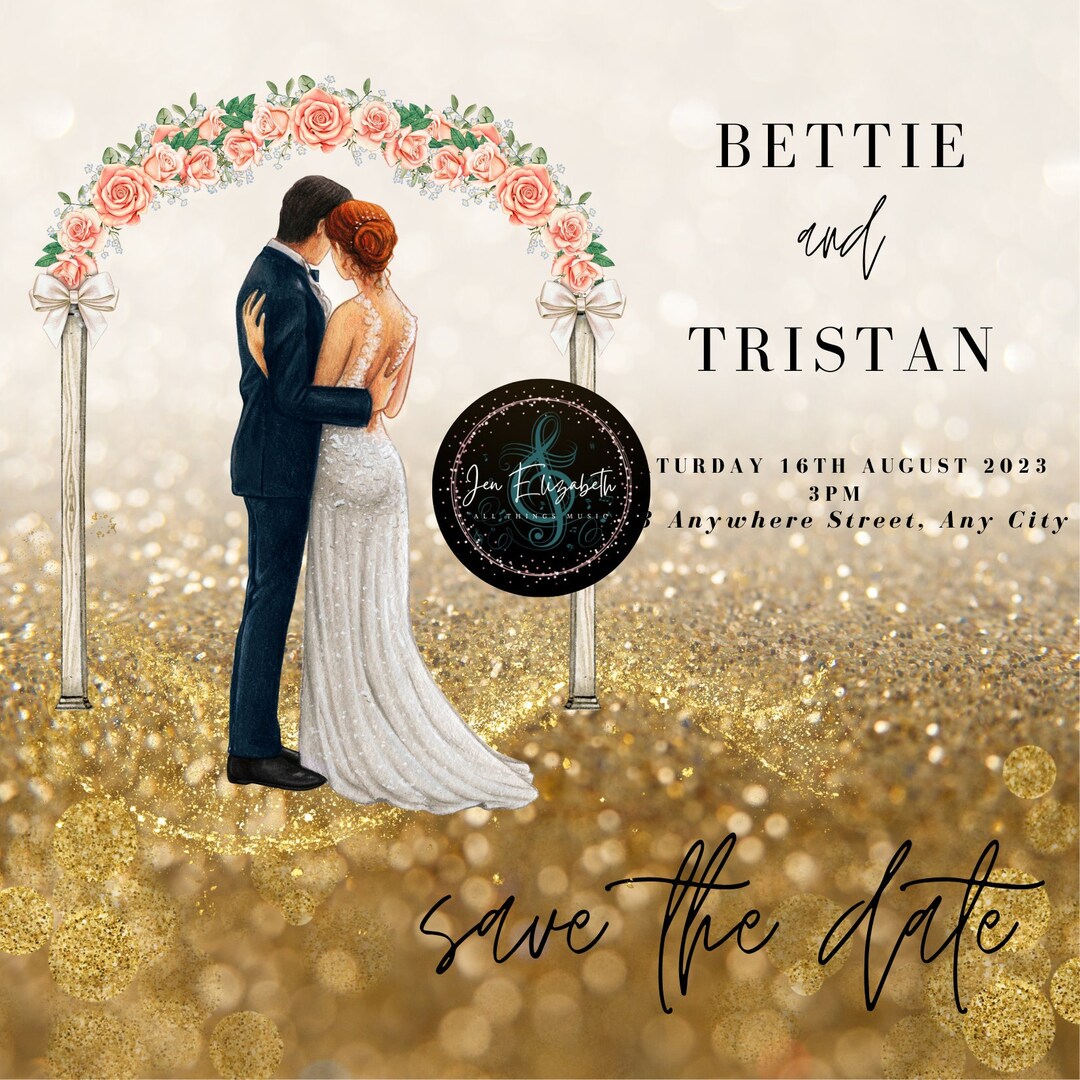 Pearl Gold Glitzy Save the Date Template, Gold Wedding, Bride and Groom ...