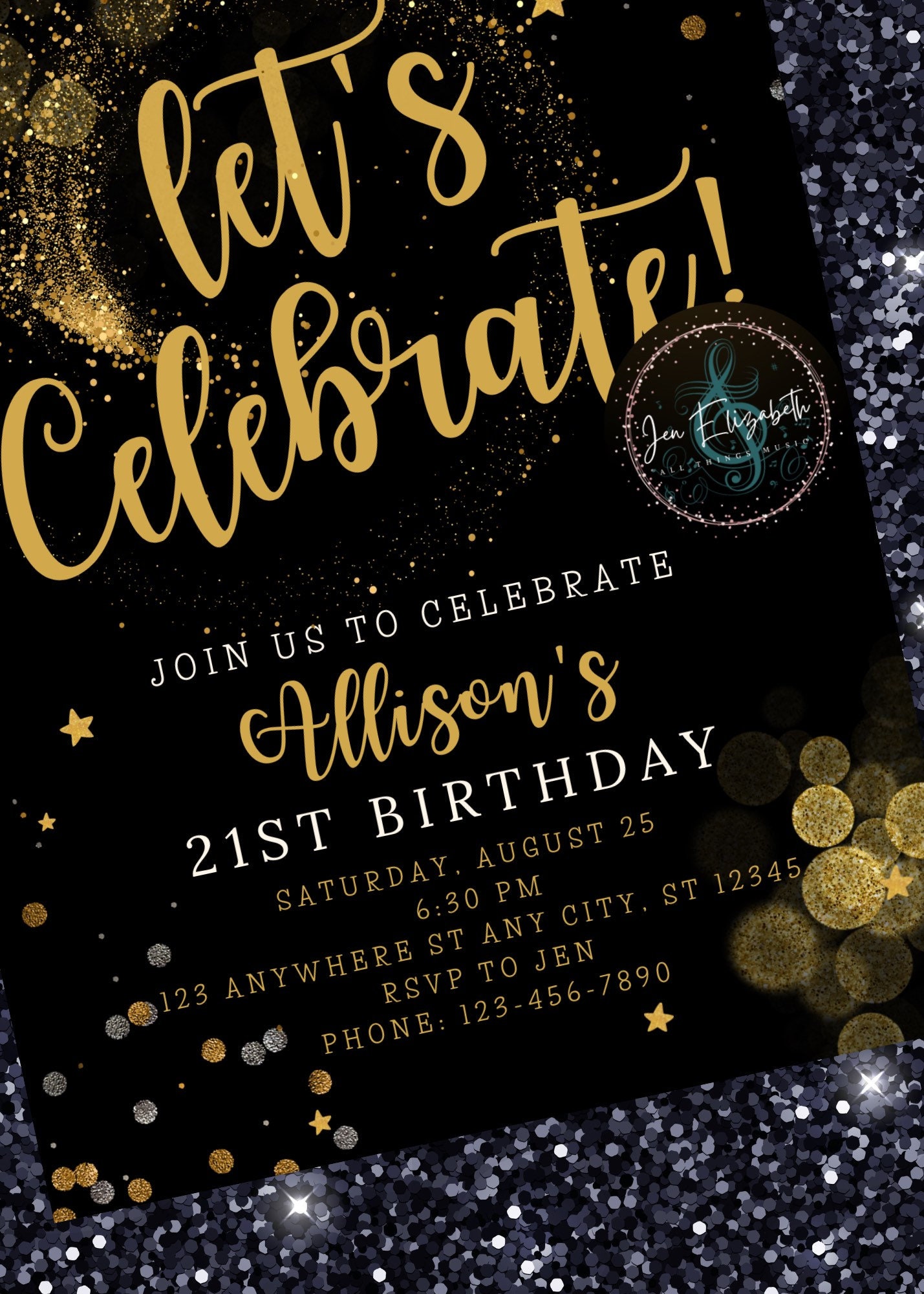 Let's Celebrate- Birthday Invitation Template, Black and Gold ...