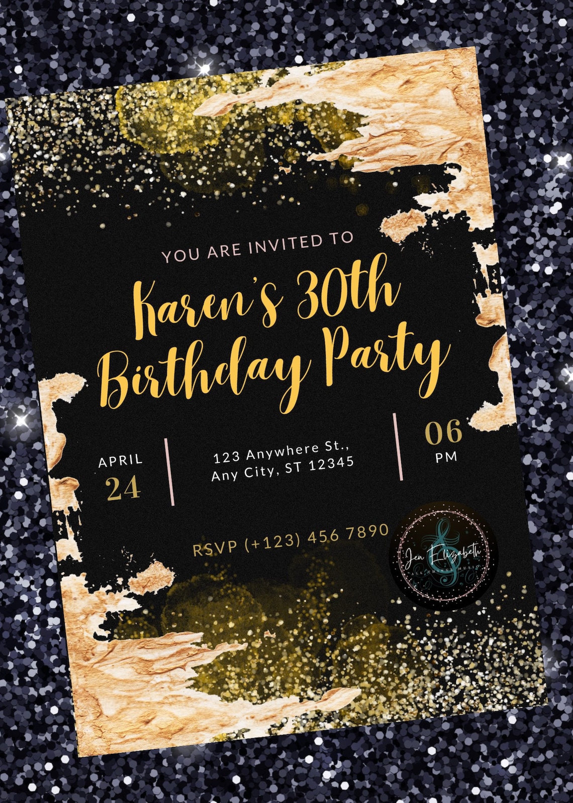 Gold Glitter Birthday Invitation Template - Etsy