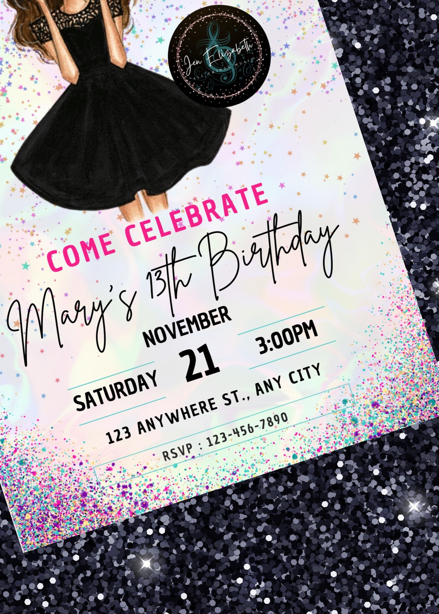 Glitz & Glam Birthday Invitation Template, Teen Birthday Invitation ...