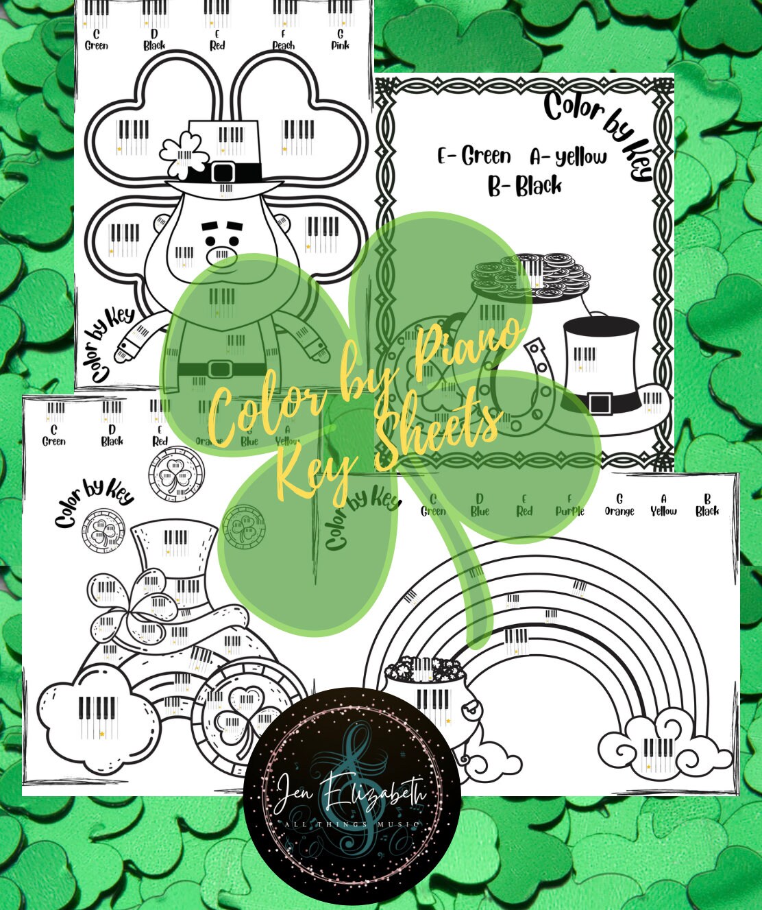 Color by Piano Key Sheets Set of 4 - Etsy