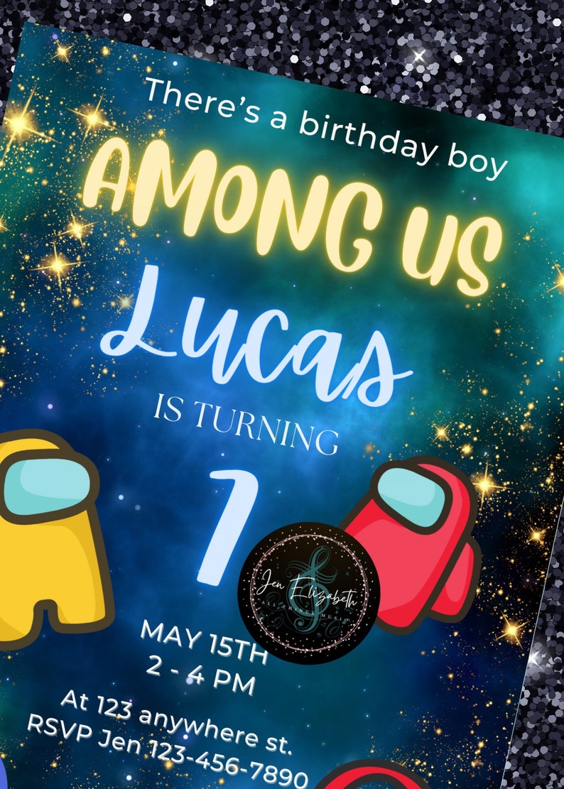 Among Us Birthday Invitation Template, Outer Space Party, Gamer ...