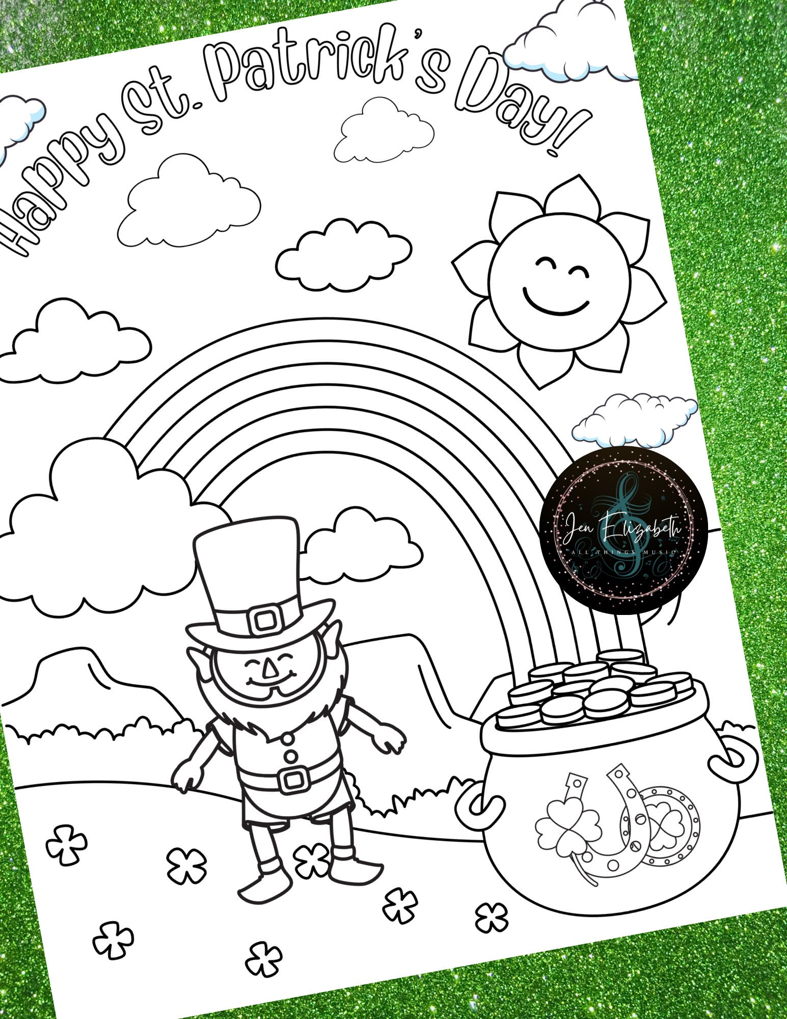 St. Patrick's Day Coloring Pages (set of 8), Leprechaun, Lucky, Rainbow ...