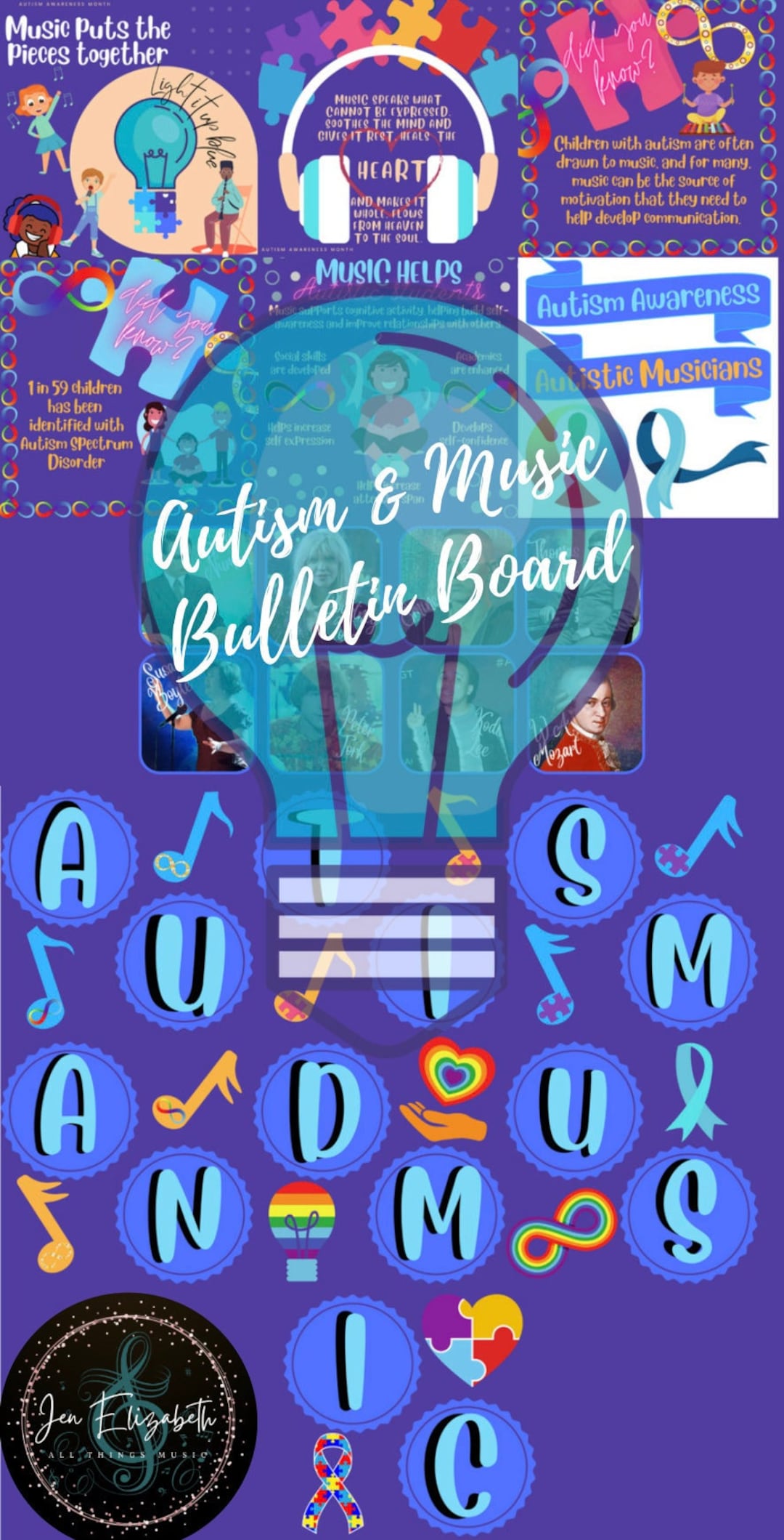 Autism and Music Bulletin Board, Autism Awareness, Music Classroom ...